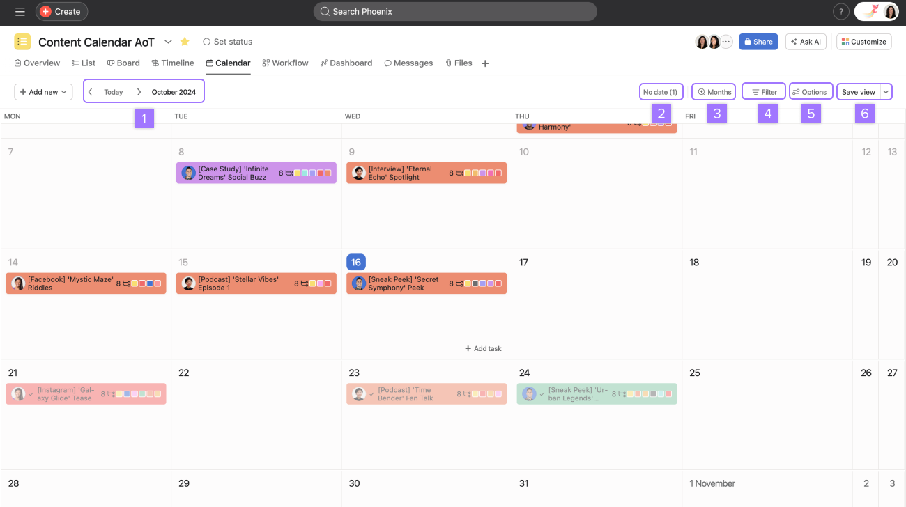 Calendar view