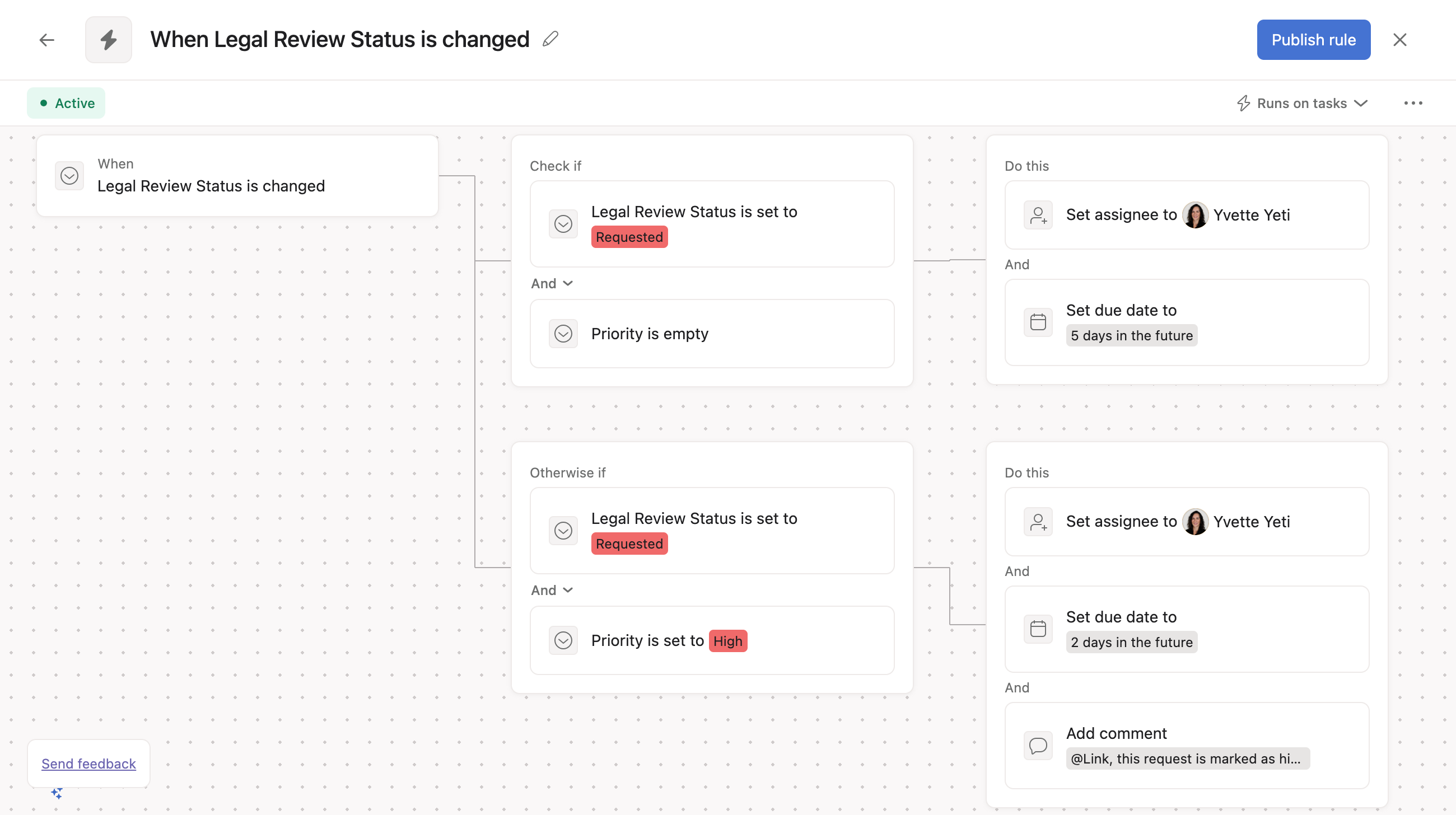 Conditions and branching in rules