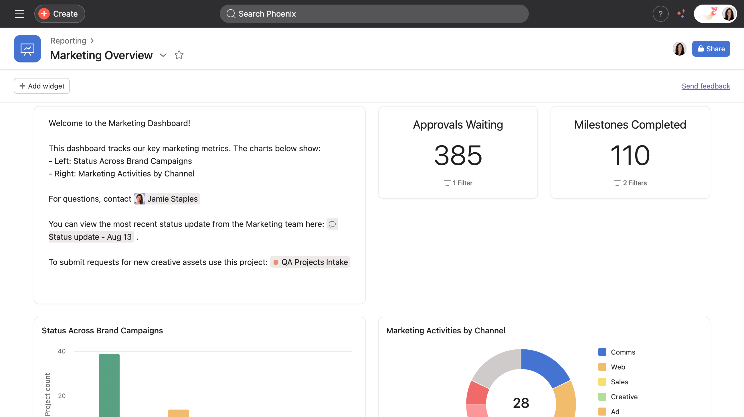 Add Context and Enhance Communication with Text Widgets in Asana Dashboards