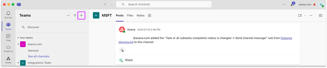Microsoft Teams and Asana integration