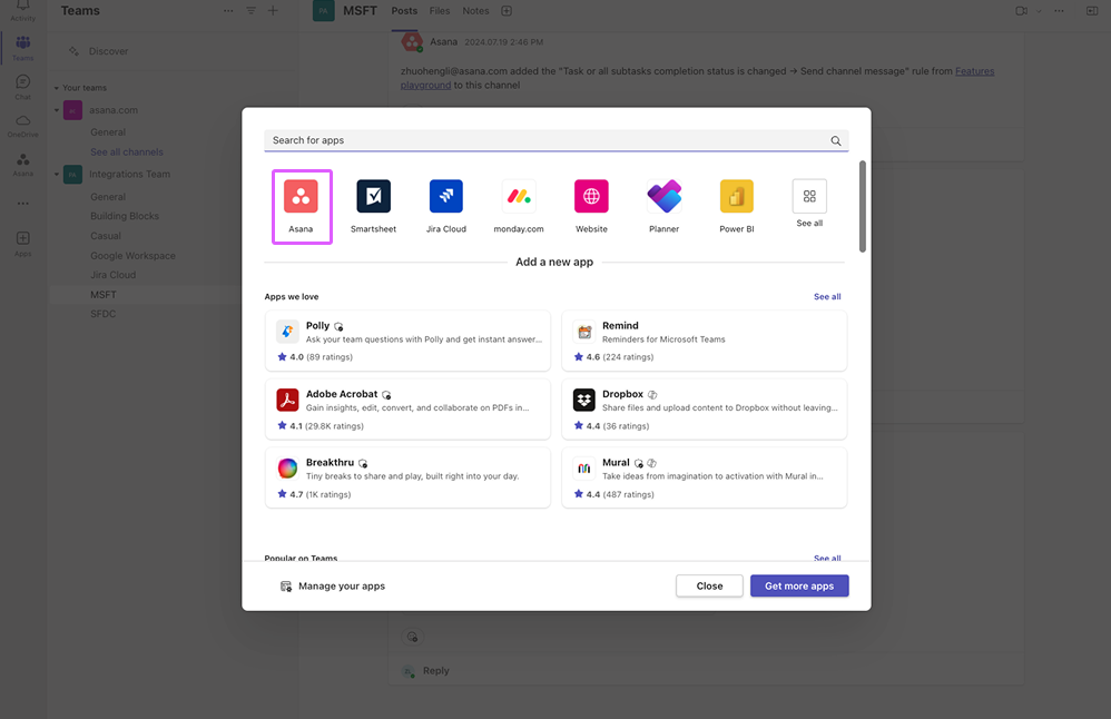 Microsoft Teams and Asana integration