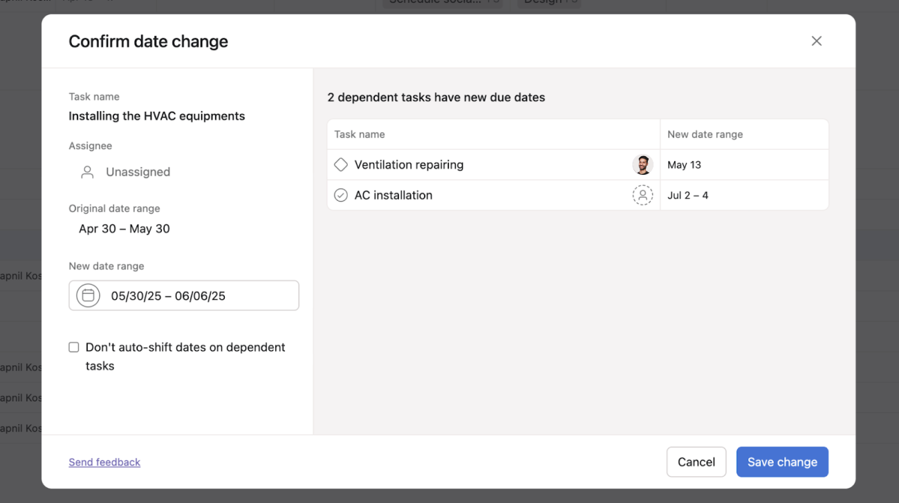 Auto-shifting dates for dependent tasks