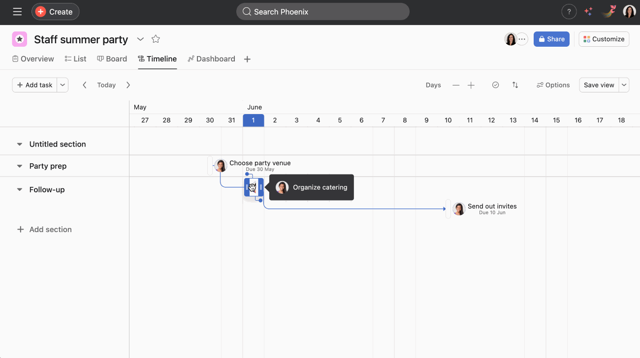 Auto-shifting dates for dependent tasks