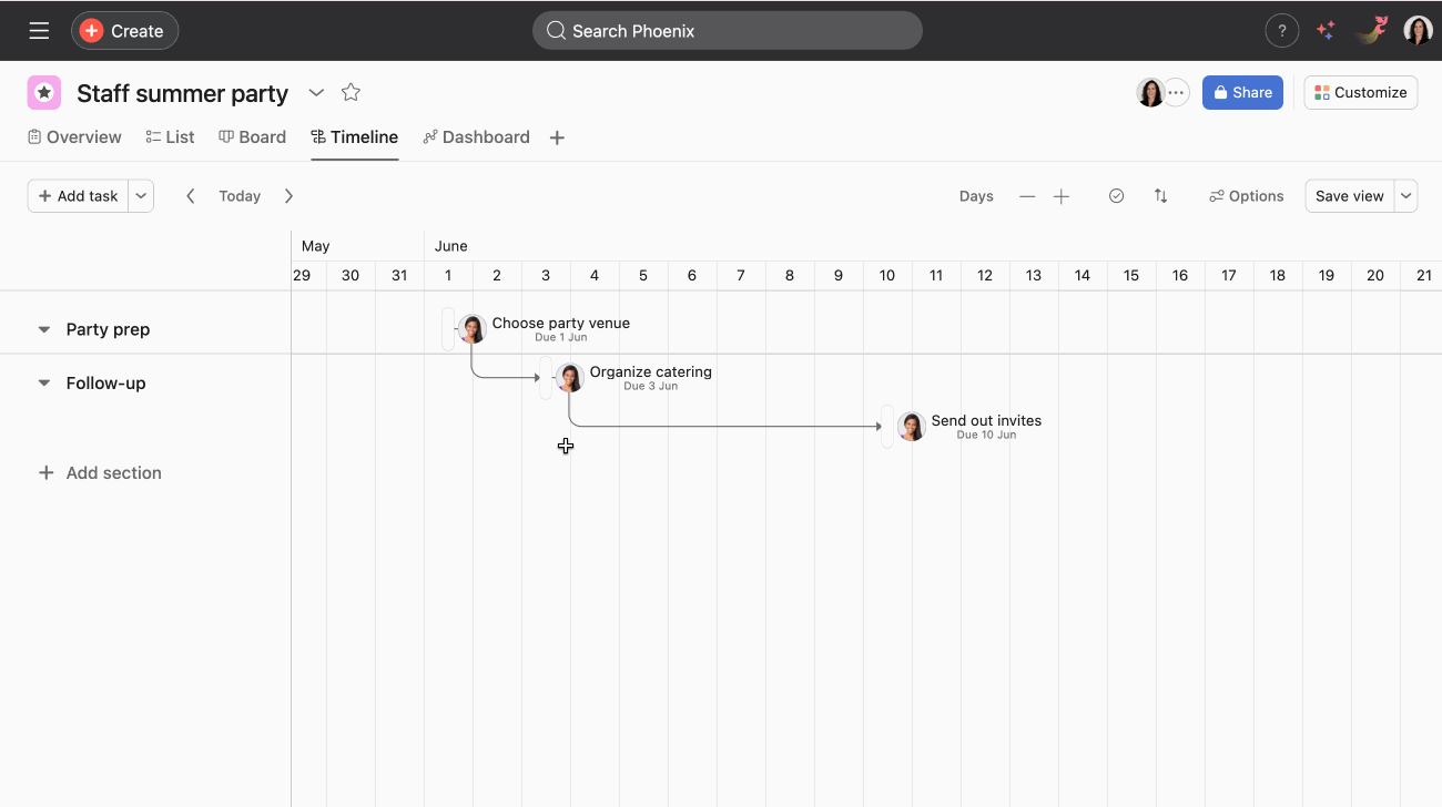Auto-shifting dates for dependent tasks