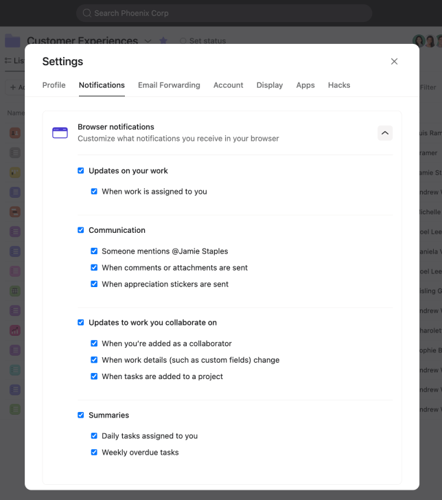 Notification settings