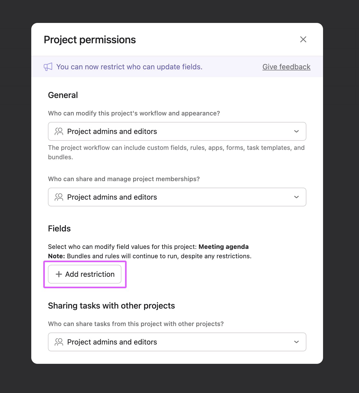 Restricted custom field values