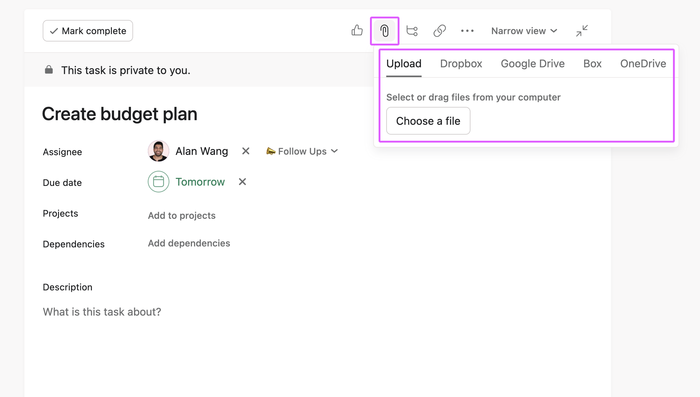 Task comments and attachments