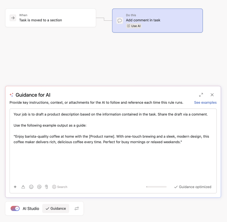 Writing instructions in AI Studio